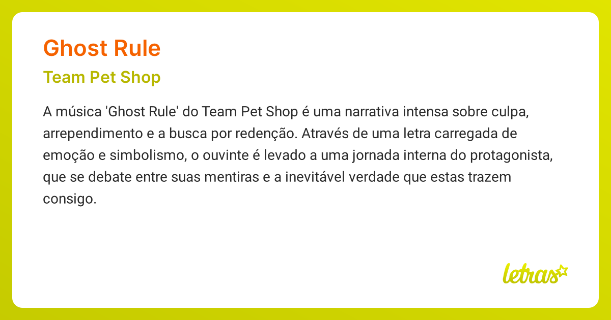Significado da música GHOST RULE (Team Pet Shop) - LETRAS.MUS.BR