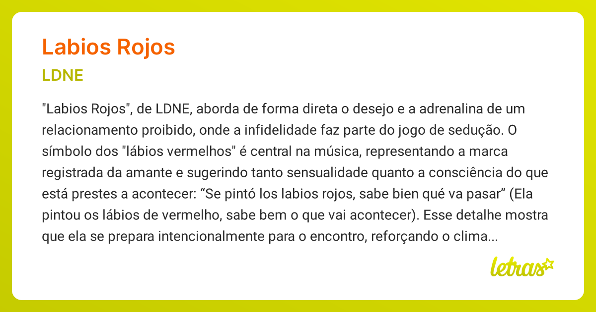Significado da música LABIOS ROJOS (LDNE) - LETRAS.MUS.BR