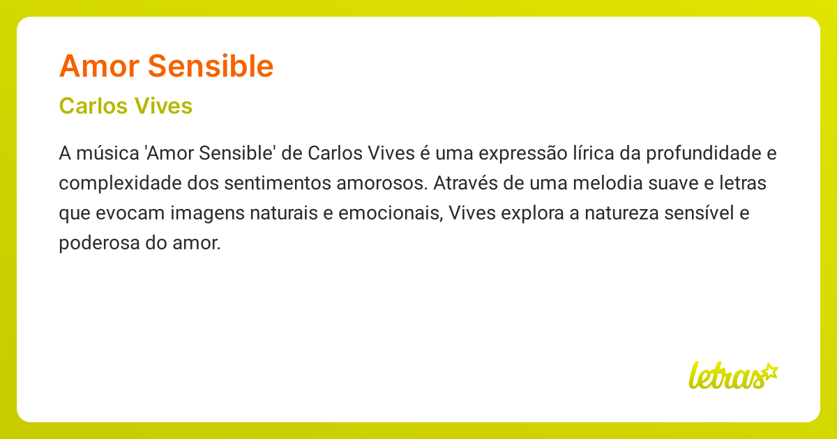 Significado da música AMOR SENSIBLE (Carlos Vives) - LETRAS.MUS.BR
