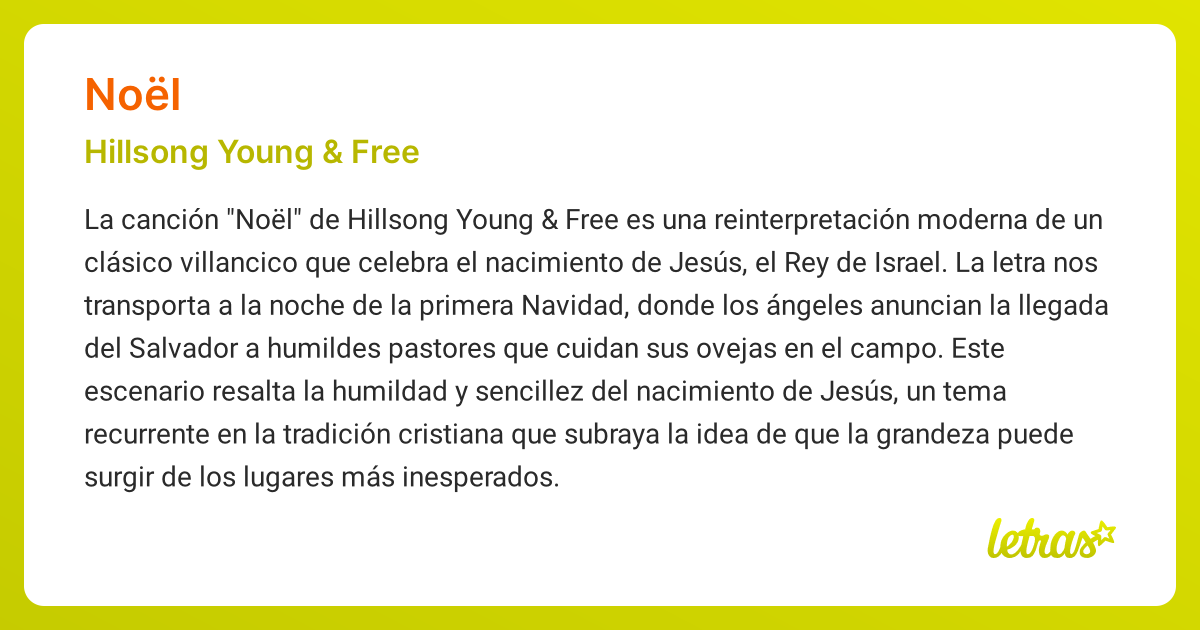 Significado de la canción NOËL (Hillsong Young & Free) - LETRAS.COM