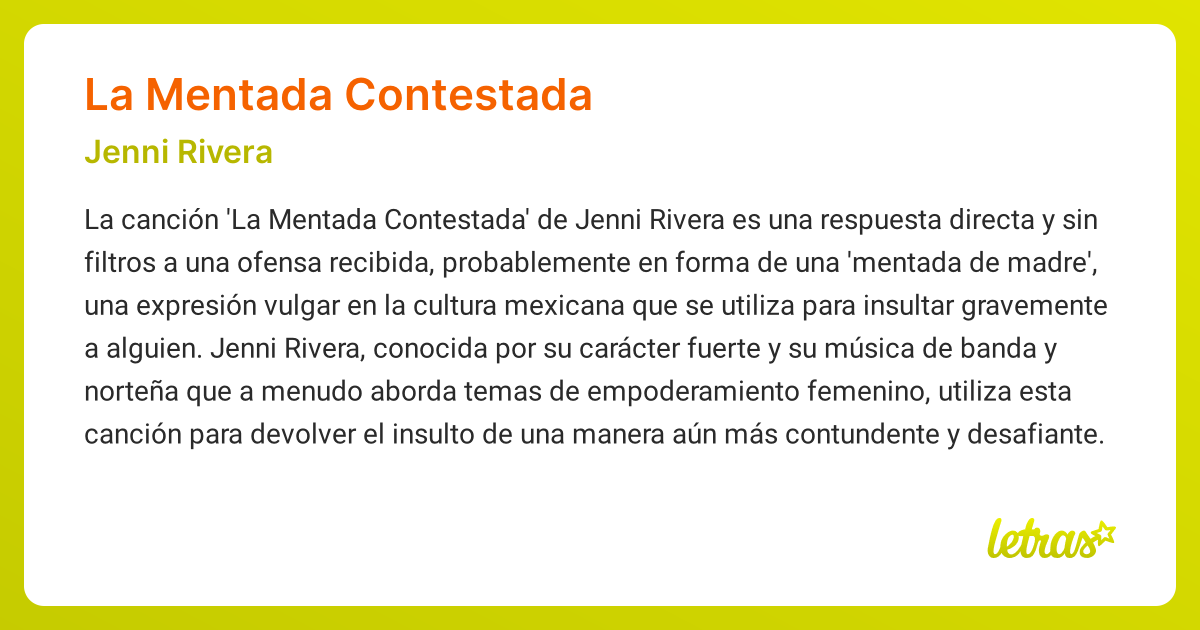 Significado de la canción LA MENTADA CONTESTADA (Jenni Rivera) - LETRAS.COM