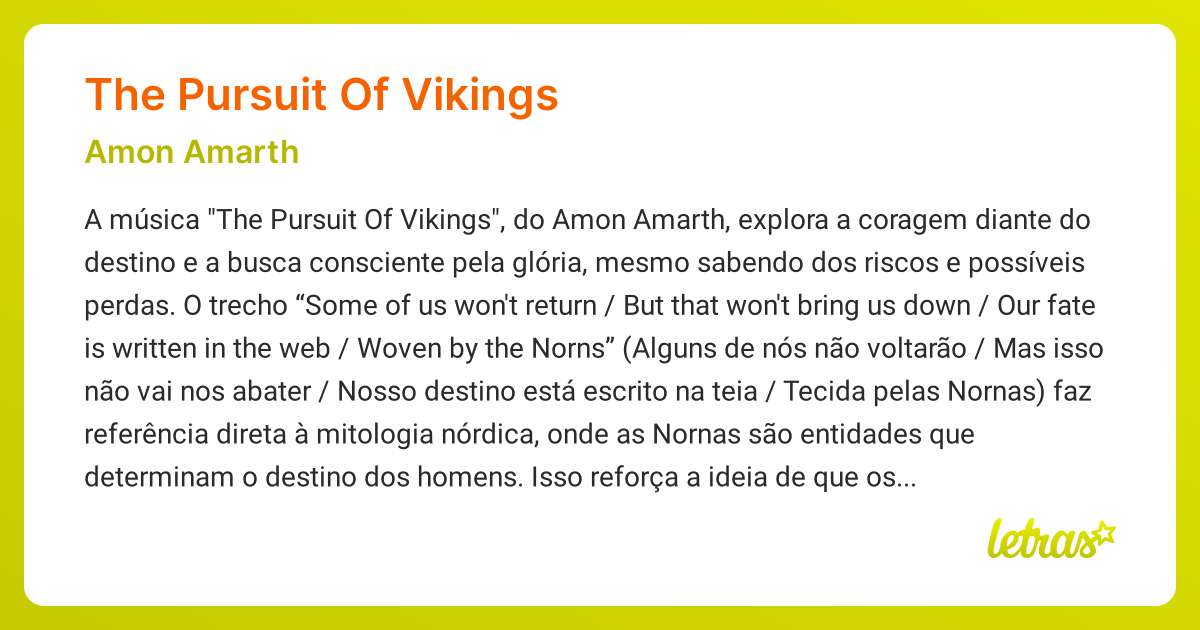 Significado da música THE PURSUIT OF VIKINGS (Amon Amarth) - LETRAS.MUS.BR