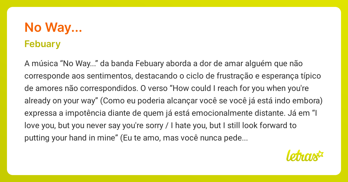 Significado da música NO WAY... (Febuary) - LETRAS.MUS.BR