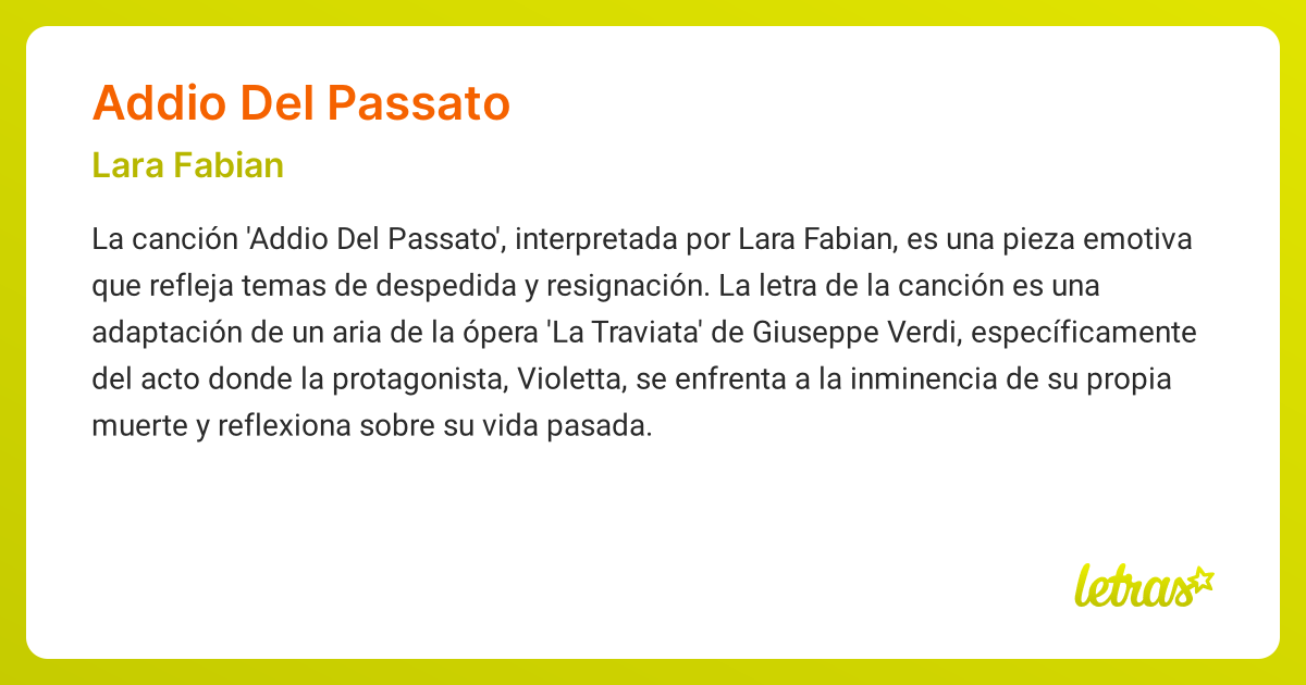 Significado de la canción ADDIO DEL PASSATO (Lara Fabian) - LETRAS.COM