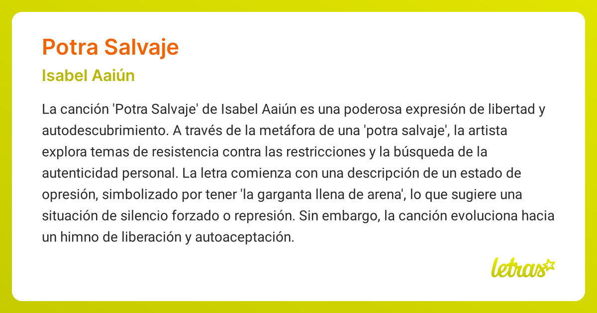 Significado de la canción POTRA SALVAJE (Isabel Aaiún) - LETRAS.COM