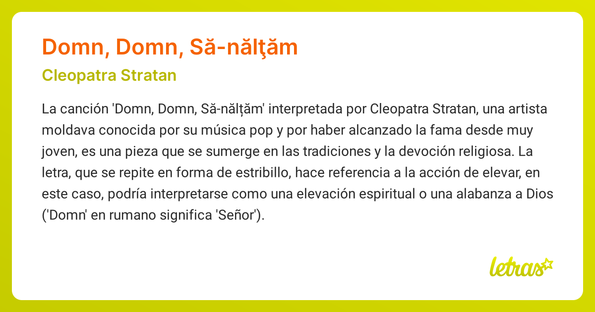 Significado de la canción DOMN, DOMN, SĂ-NĂLŢĂM (Cleopatra Stratan ...