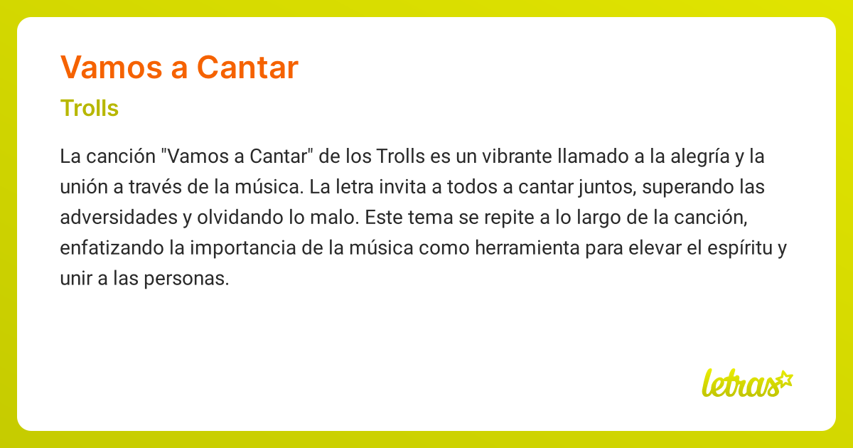 Significado de la canción VAMOS A CANTAR (Trolls) - LETRAS.COM