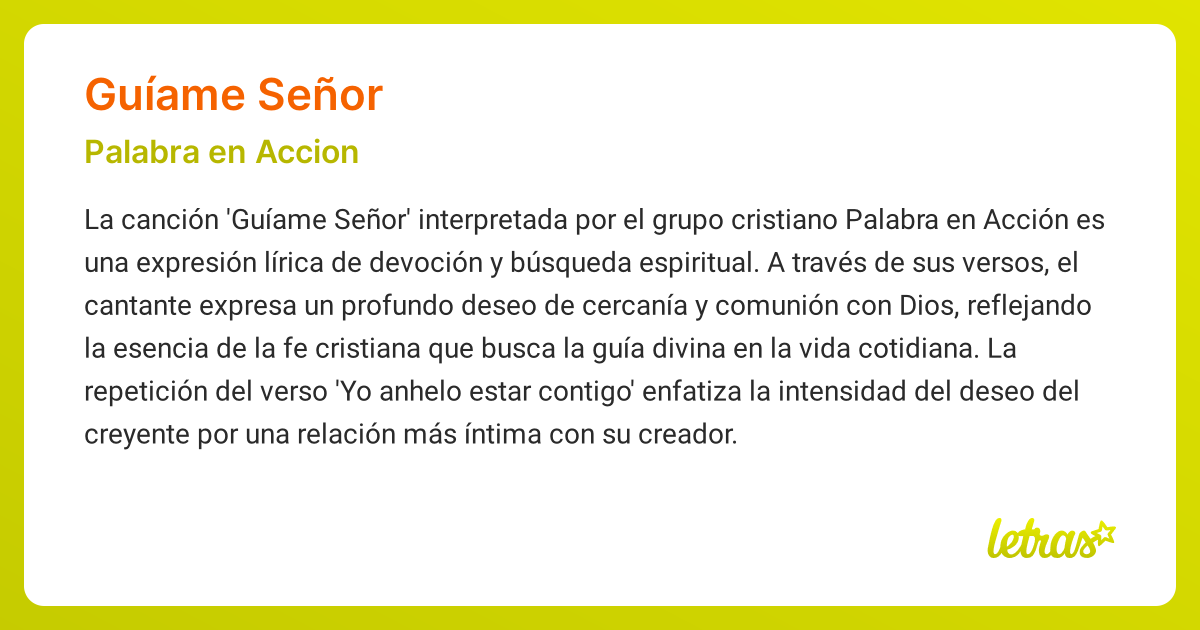 Significado de la canción GUÍAME SEÑOR (Palabra en Accion) - LETRAS.COM