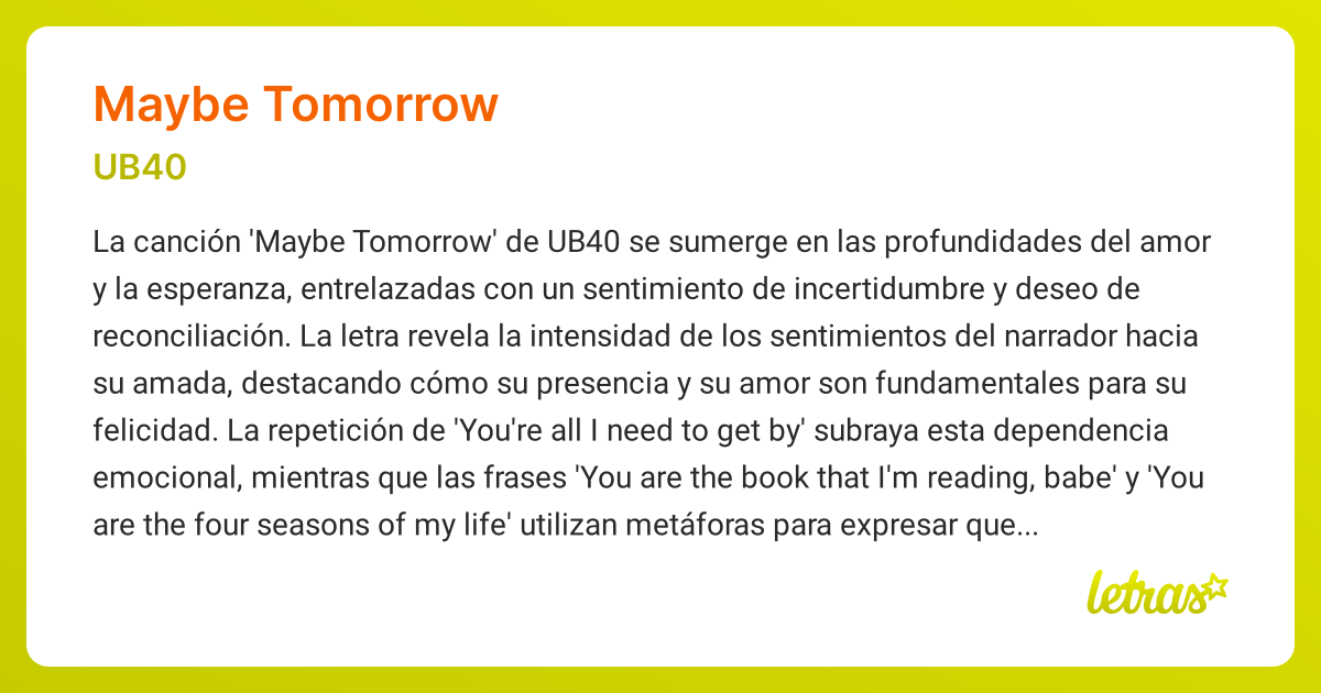 Significado de la canción MAYBE TOMORROW (UB40) - LETRAS.COM