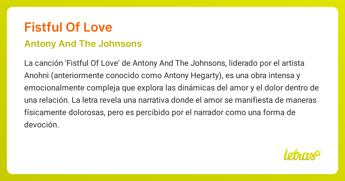 Significado de la canción FISTFUL OF LOVE (Antony And The Johnsons ...