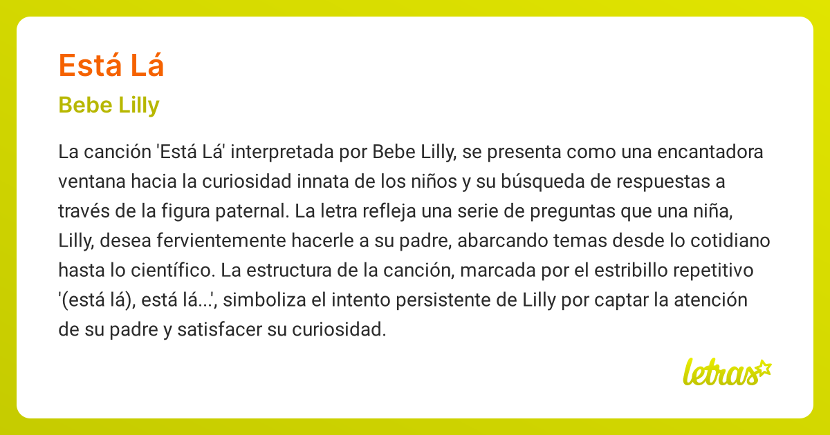Significado de la canción ESTÁ LÁ (Bebe Lilly) - LETRAS.COM