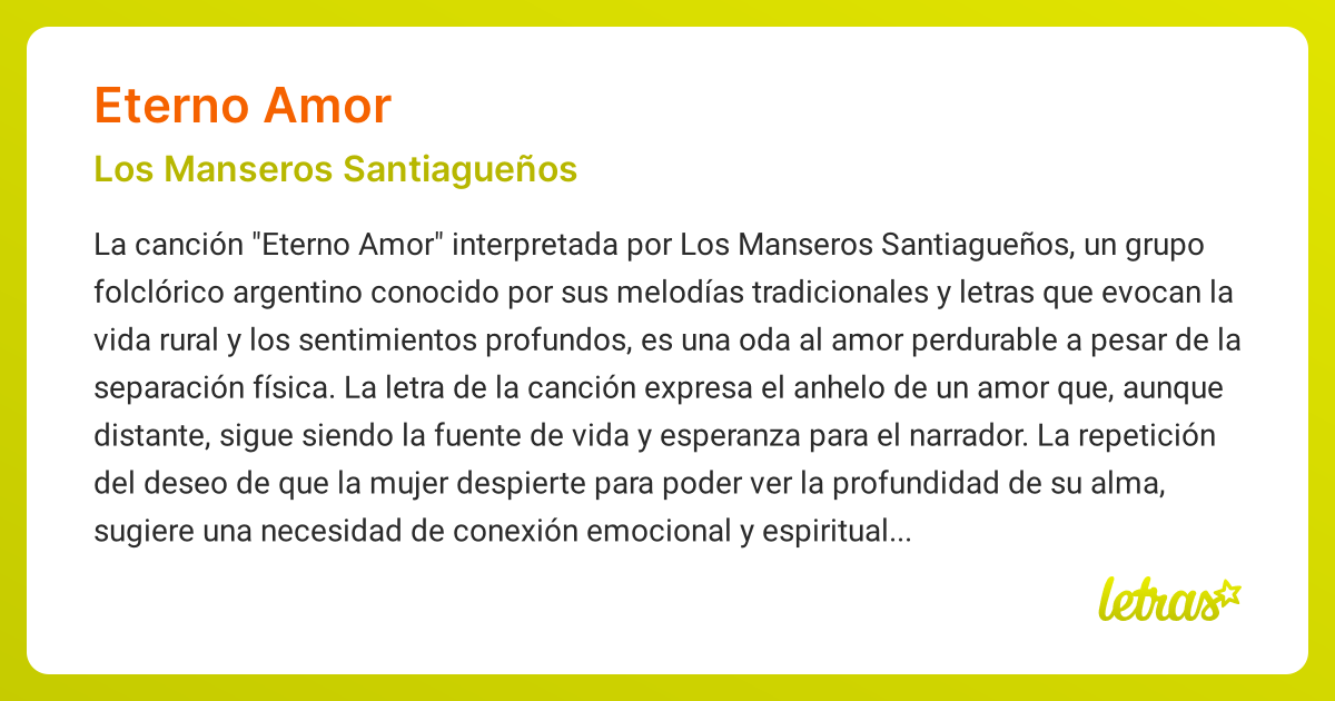 Significado de la canción ETERNO AMOR (Los Manseros Santiagueños) - LETRAS.COM