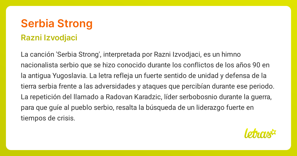 Significado de la canción SERBIA STRONG (Razni Izvodjaci) - LETRAS.COM
