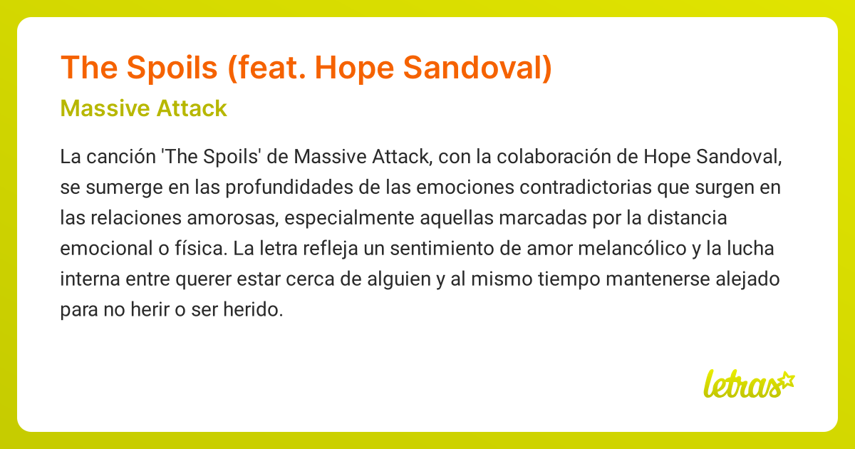 Significado de la canción The Spoils (feat. Hope Sandoval) (Massive ...