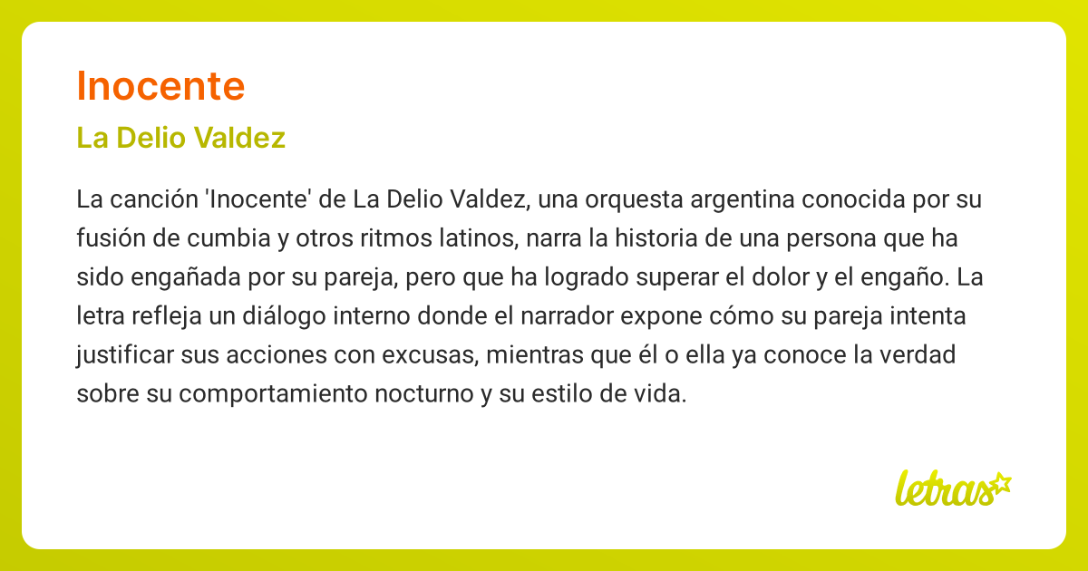 Significado de la canción INOCENTE (La Delio Valdez) - LETRAS.COM
