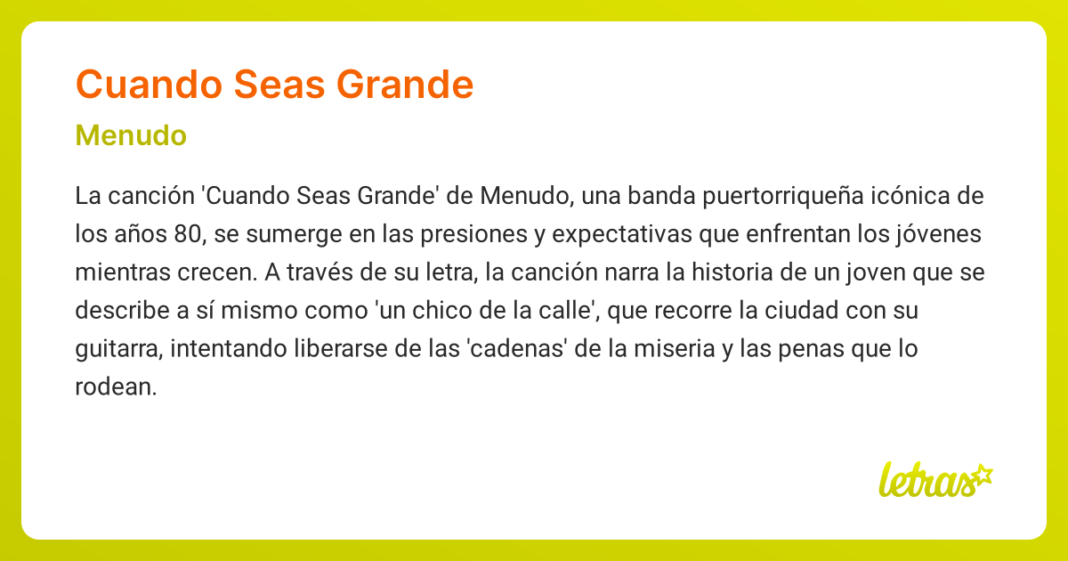 Significado de la canción CUANDO SEAS GRANDE (Menudo) - LETRAS.COM