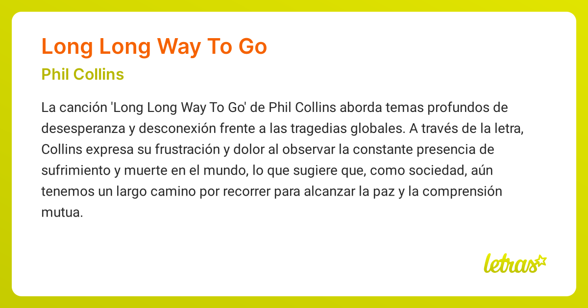 Significado de la canción LONG LONG WAY TO GO (Phil Collins) - LETRAS.COM