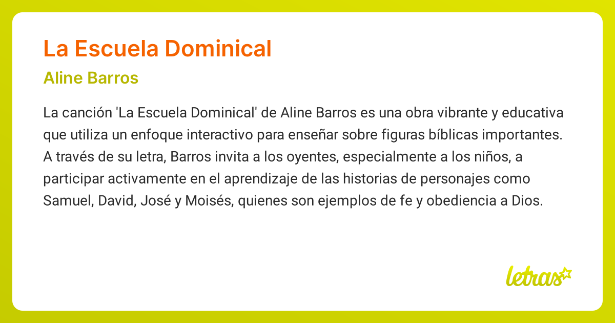 Significado de la canción LA ESCUELA DOMINICAL (Aline Barros) - LETRAS.COM