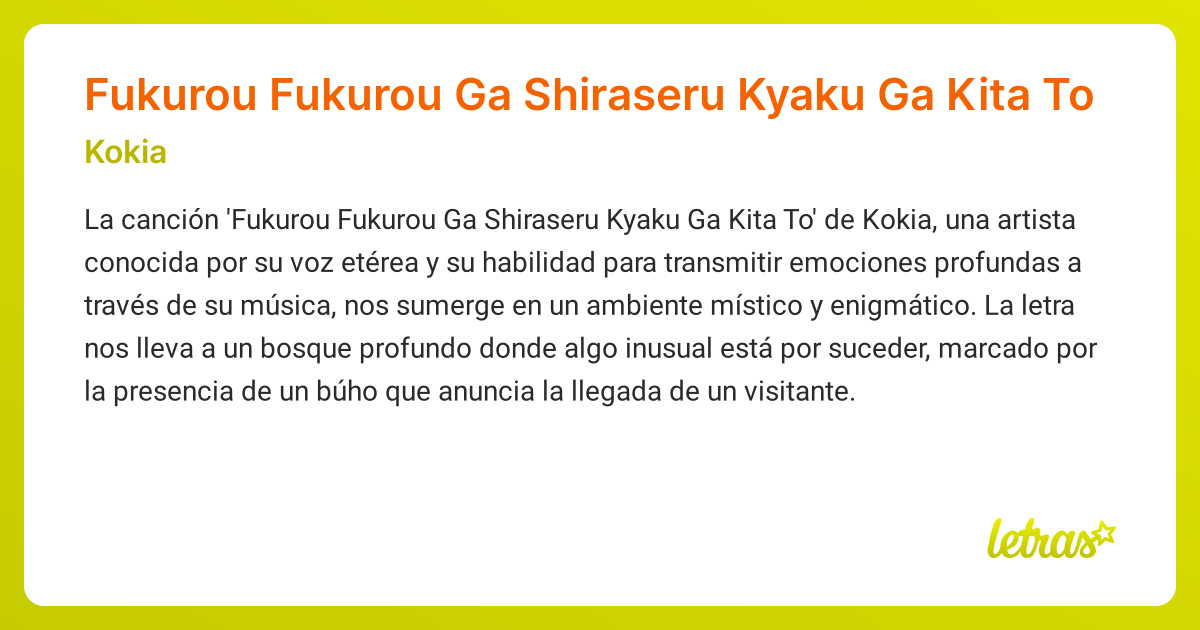 Significado de la canción Fukurou Fukurou Ga Shiraseru Kyaku Ga Kita To ...