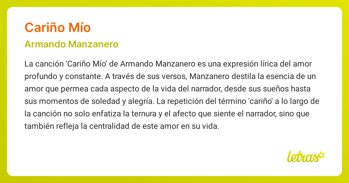 Significado de la canción CARIÑO MÍO (Armando Manzanero) - LETRAS.COM