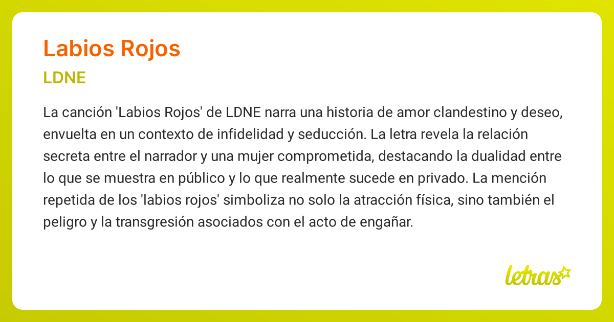 Significado de la canción LABIOS ROJOS (LDNE) - LETRAS.COM