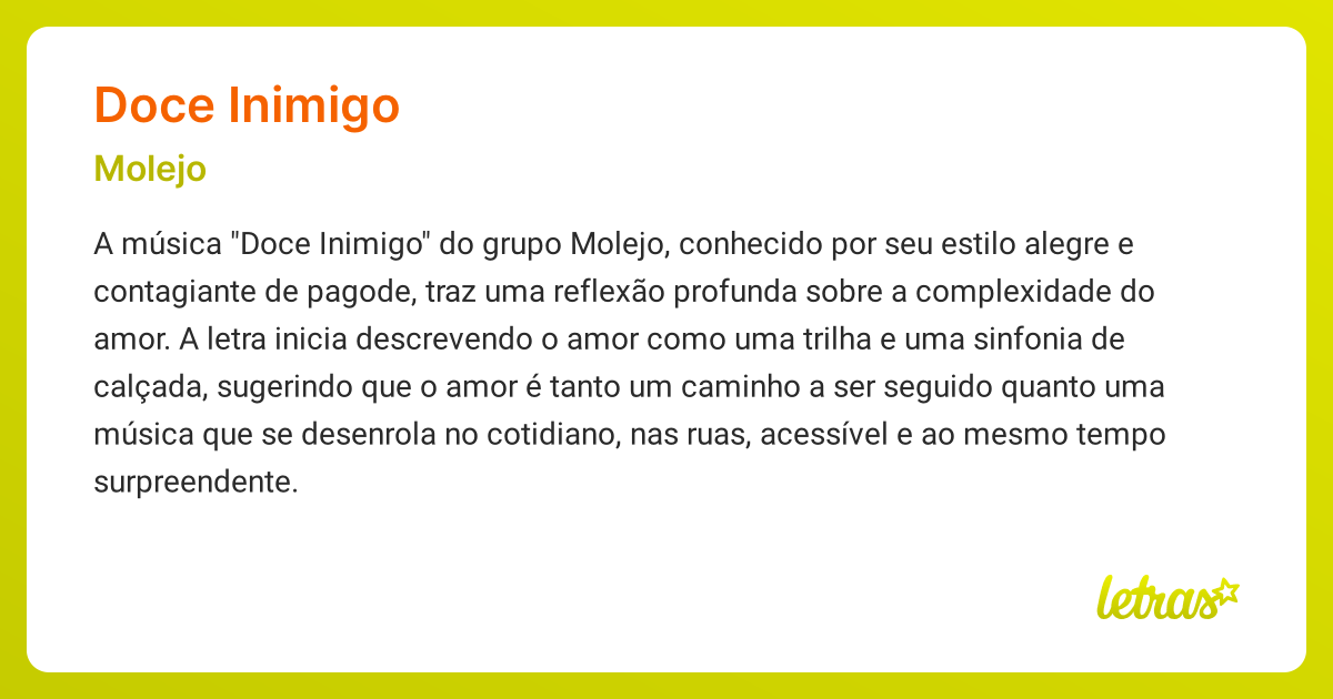 Significado da música DOCE INIMIGO (Molejo) - LETRAS.MUS.BR