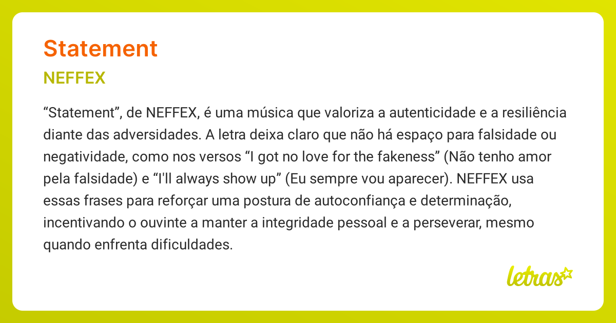 Significado da música STATEMENT (NEFFEX) - LETRAS.MUS.BR