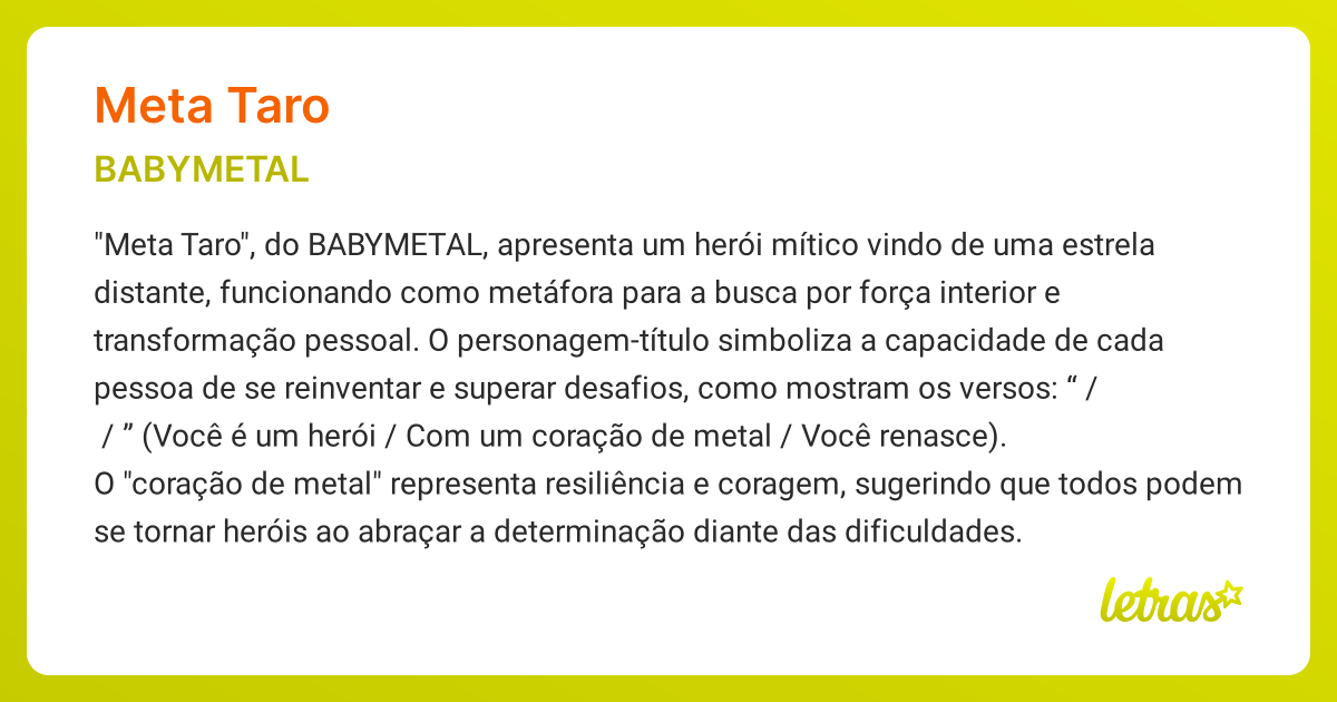 Significado da música META TARO (BABYMETAL) - LETRAS.MUS.BR