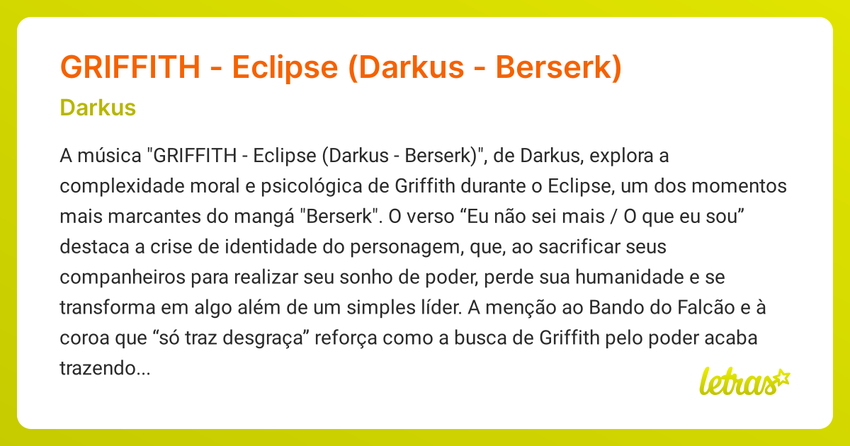 Significado da música GRIFFITH - Eclipse (Darkus - Berserk) (Darkus ...