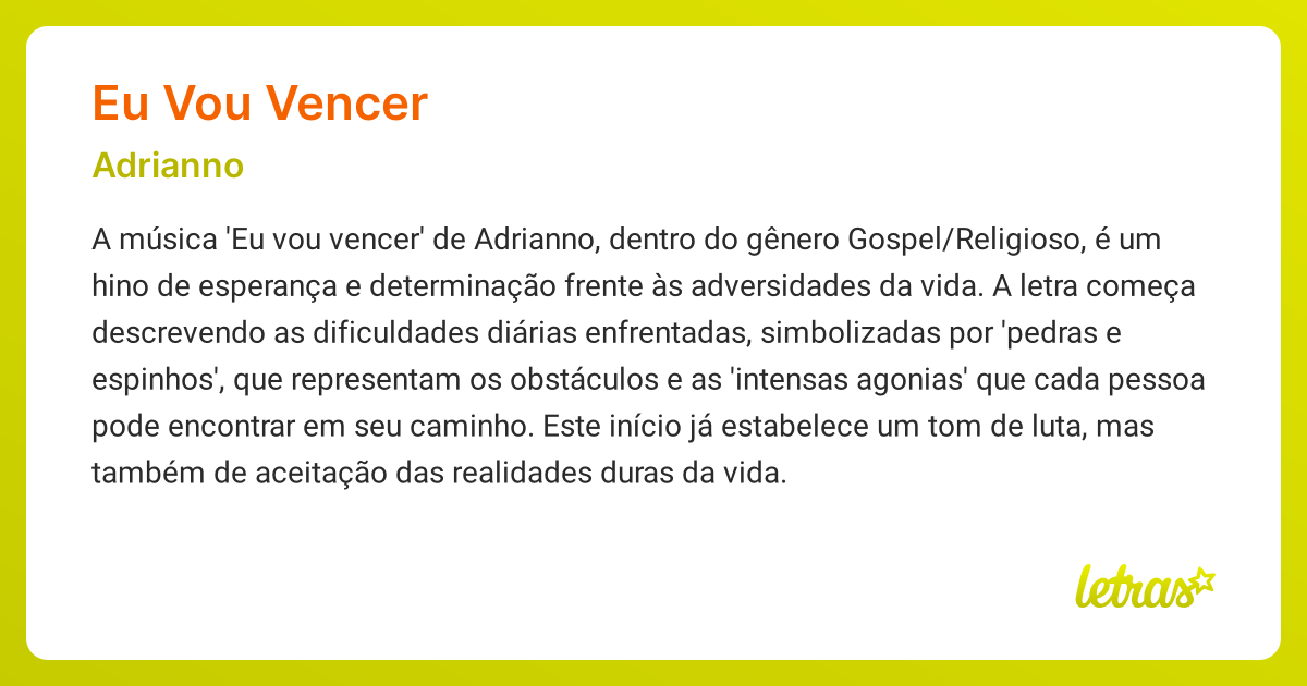 Significado da música EU VOU VENCER (Adrianno) - LETRAS.MUS.BR