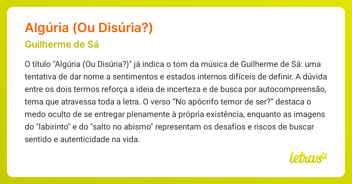 Significado da música ALGÚRIA (OU DISÚRIA?) (Guilherme de Sá) - LETRAS ...