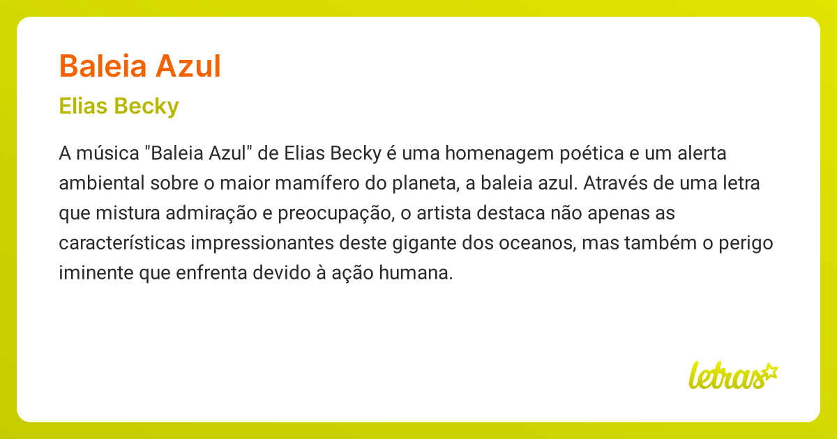 Significado da música BALEIA AZUL (Elias Becky) - LETRAS.MUS.BR