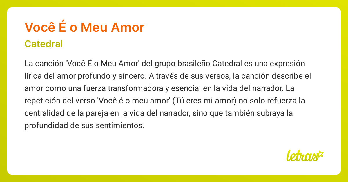 Significado de la canción VOCÊ É O MEU AMOR (Catedral) - LETRAS.COM