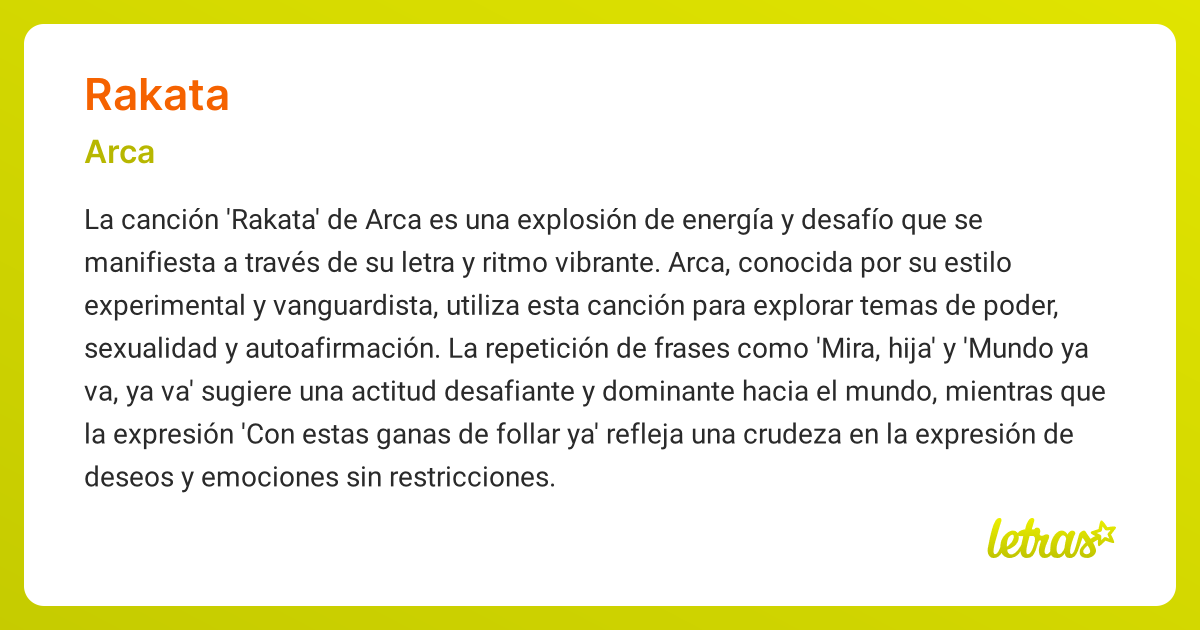 Significado de la canción RAKATA (Arca) - LETRAS.COM