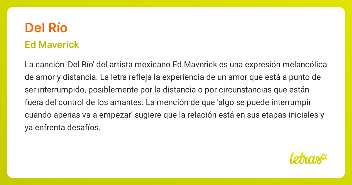 Significado de la canción DEL RÍO (Ed Maverick) - LETRAS.COM