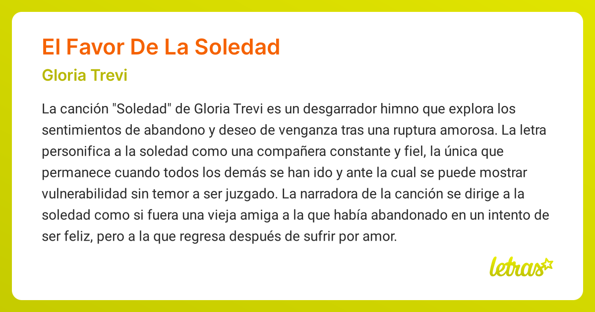 Significado de la canción EL FAVOR DE LA SOLEDAD (Gloria Trevi ...