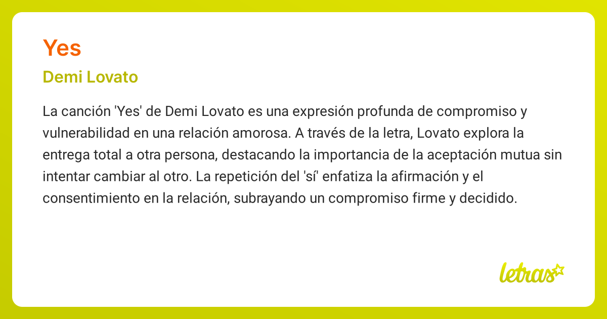 Significado de la canción YES (Demi Lovato) - LETRAS.COM