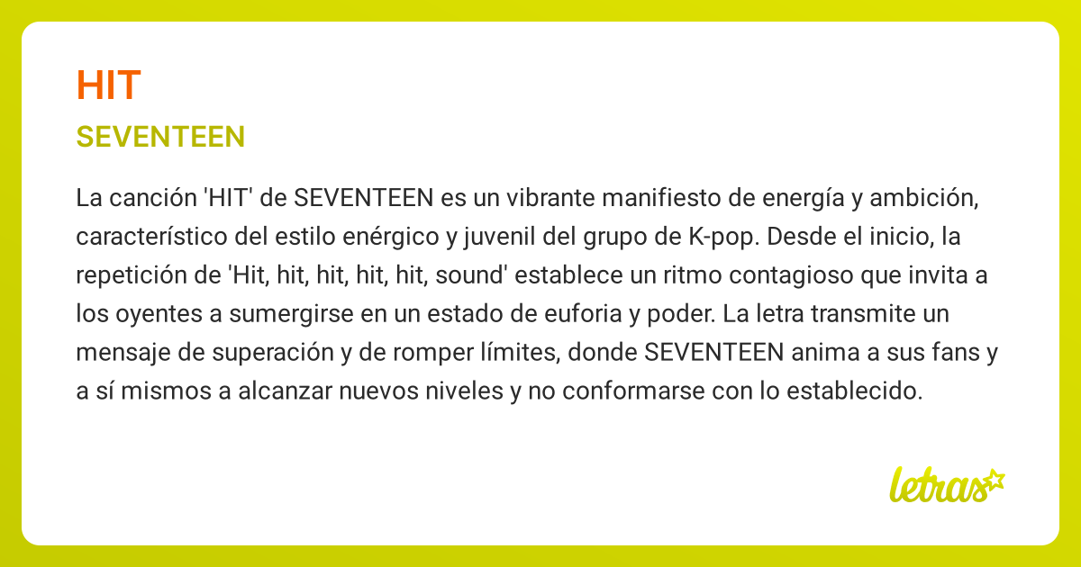 Significado de la canción HIT (SEVENTEEN) - LETRAS.COM