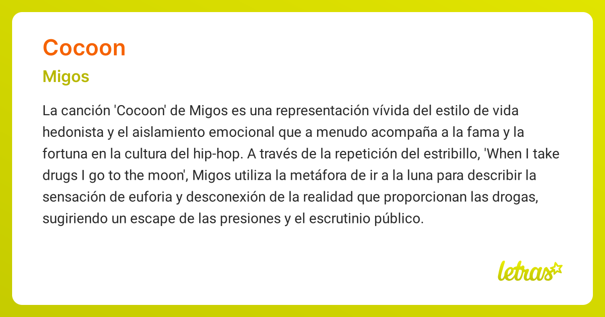 Significado de la canción COCOON (Migos) - LETRAS.COM