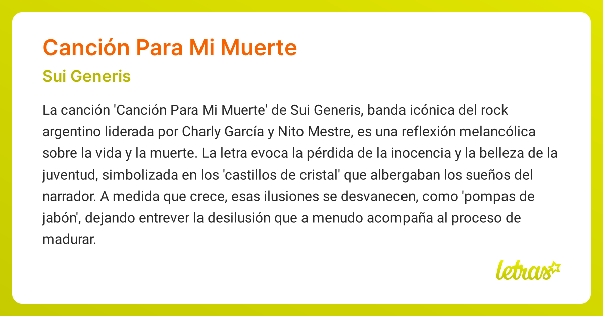 Significado de la canción CANCIÓN PARA MI MUERTE (Sui Generis) - LETRAS.COM