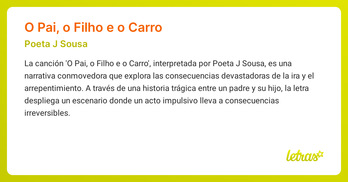 Significado de la canción O PAI, O FILHO E O CARRO (Poeta J Sousa ...