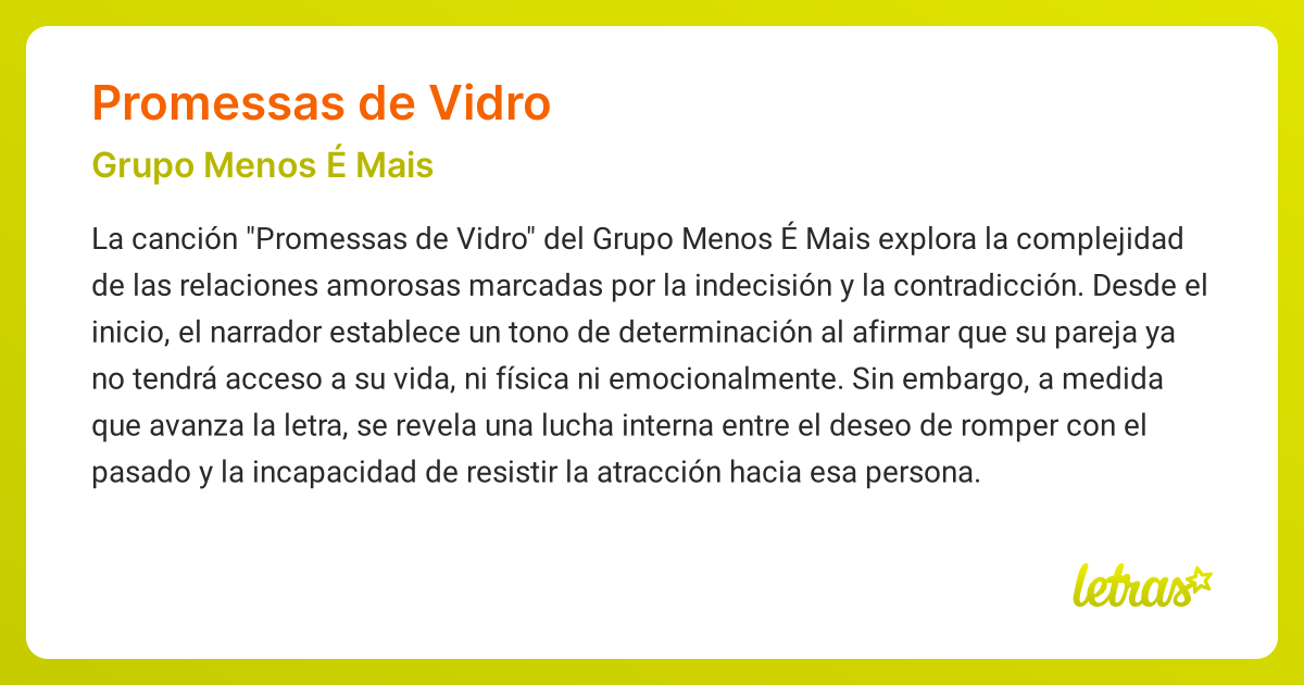 Significado de la canción PROMESSAS DE VIDRO (Grupo Menos É Mais ...