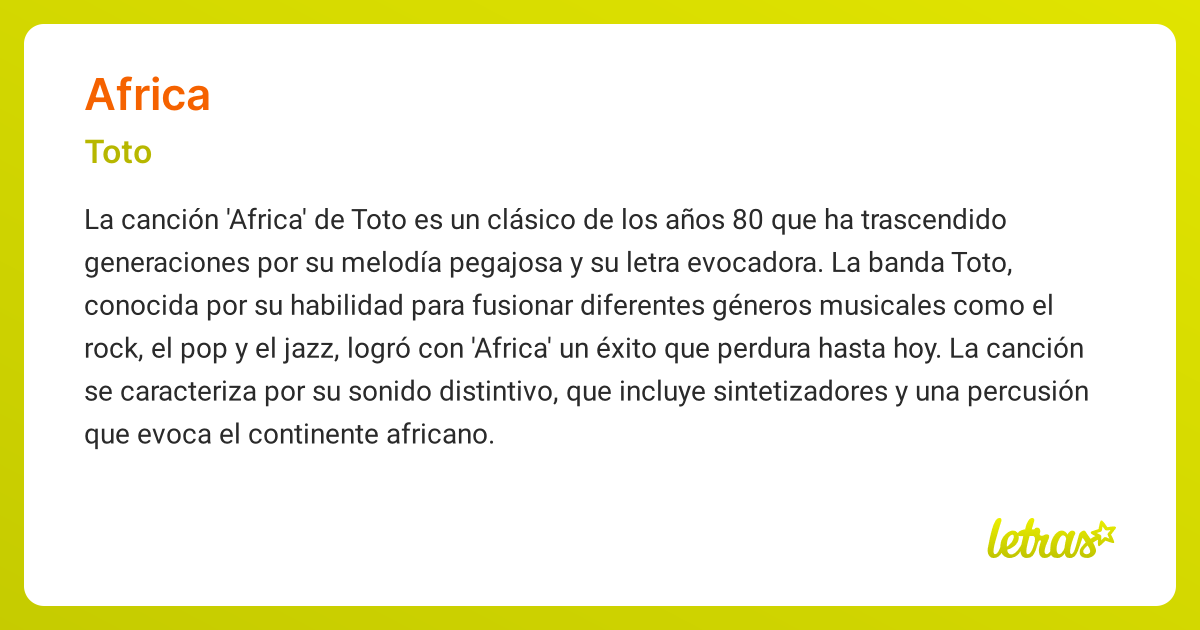 Significado de la canción AFRICA (Toto) - LETRAS.COM