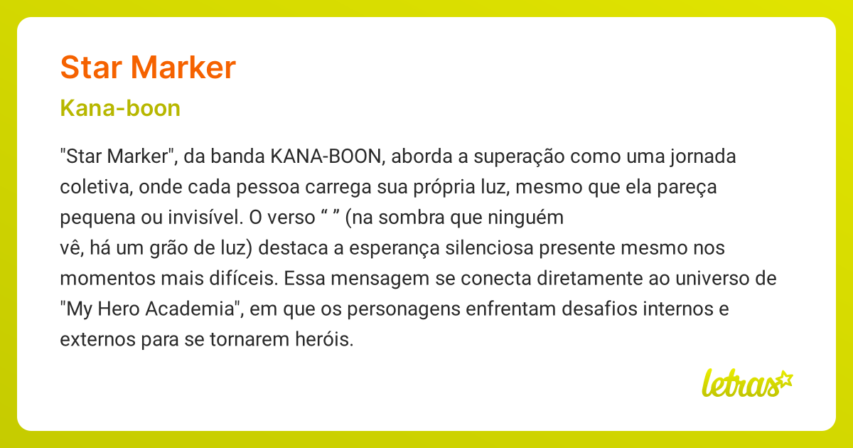Significado da música STAR MARKER (Kana-boon) - LETRAS.MUS.BR