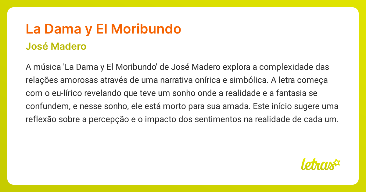 Significado da música LA DAMA Y EL MORIBUNDO (José Madero) - LETRAS.MUS.BR