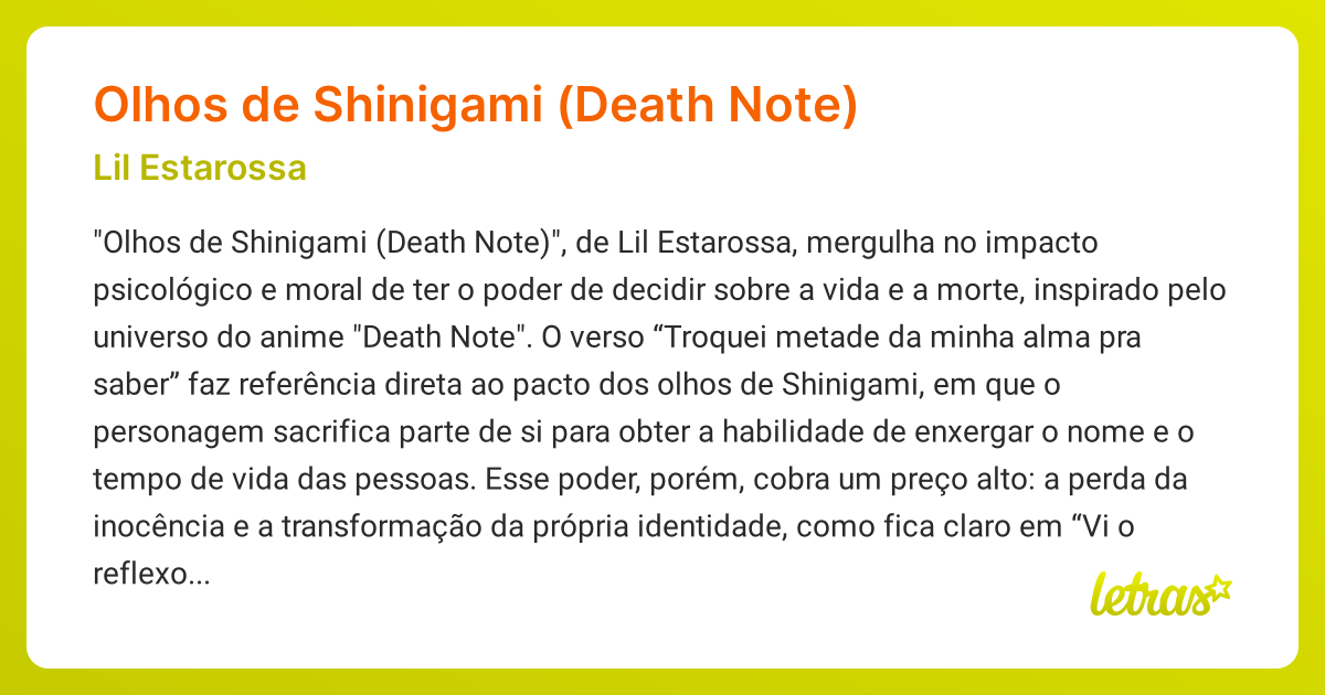 Significado da música Olhos de Shinigami (Death Note) (Lil Estarossa ...