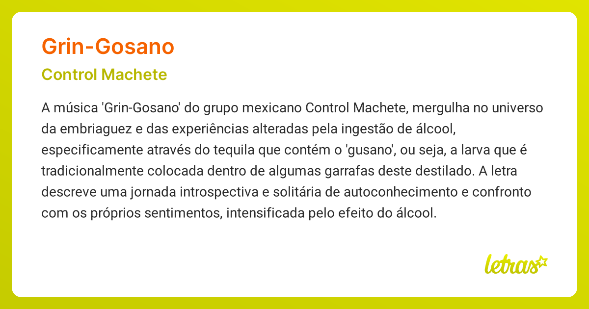 Significado da música GRIN-GOSANO (Control Machete) - LETRAS.MUS.BR