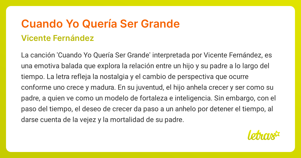 Significado de la canción CUANDO YO QUERÍA SER GRANDE (Vicente ...