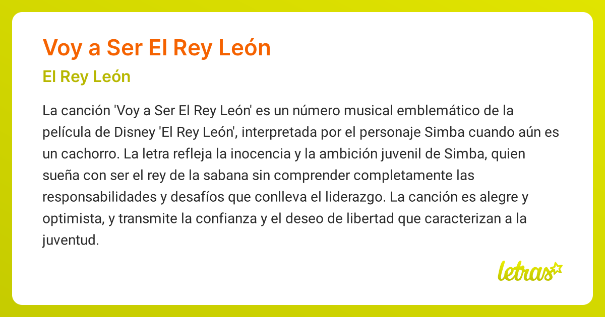 Significado de la canción VOY A SER EL REY LEÓN (El Rey León) - LETRAS.COM