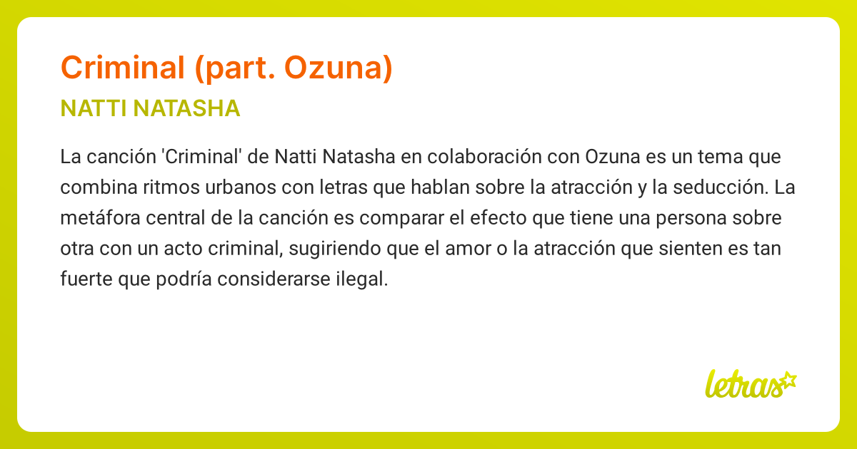 Significado de la canción CRIMINAL (PART. OZUNA) (NATTI NATASHA ...